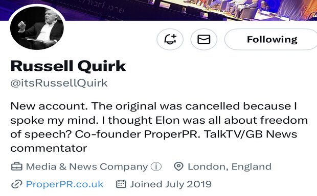 Russell Quirk silenced after Twitter-Stasi woke-warriors take action